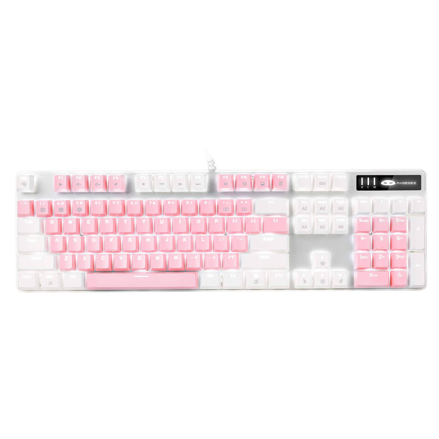 MageGee Mechanical Gaming Keyboard, New Upgraded Blue Switch 104 Keys White Backlit Keyboards ...